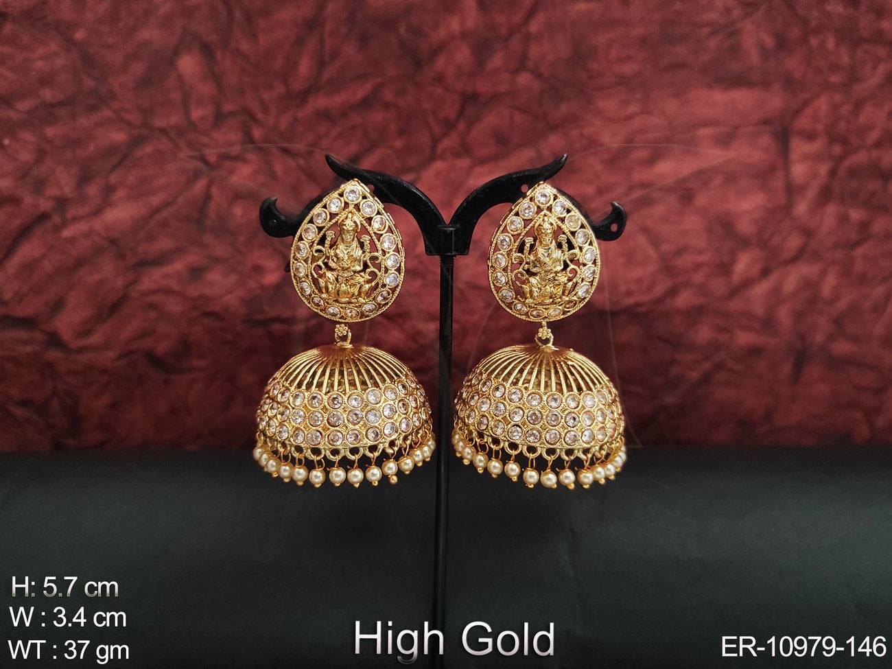 Beautiful Design High Gold Polish God Laxmi Design Temple Jhumka ...