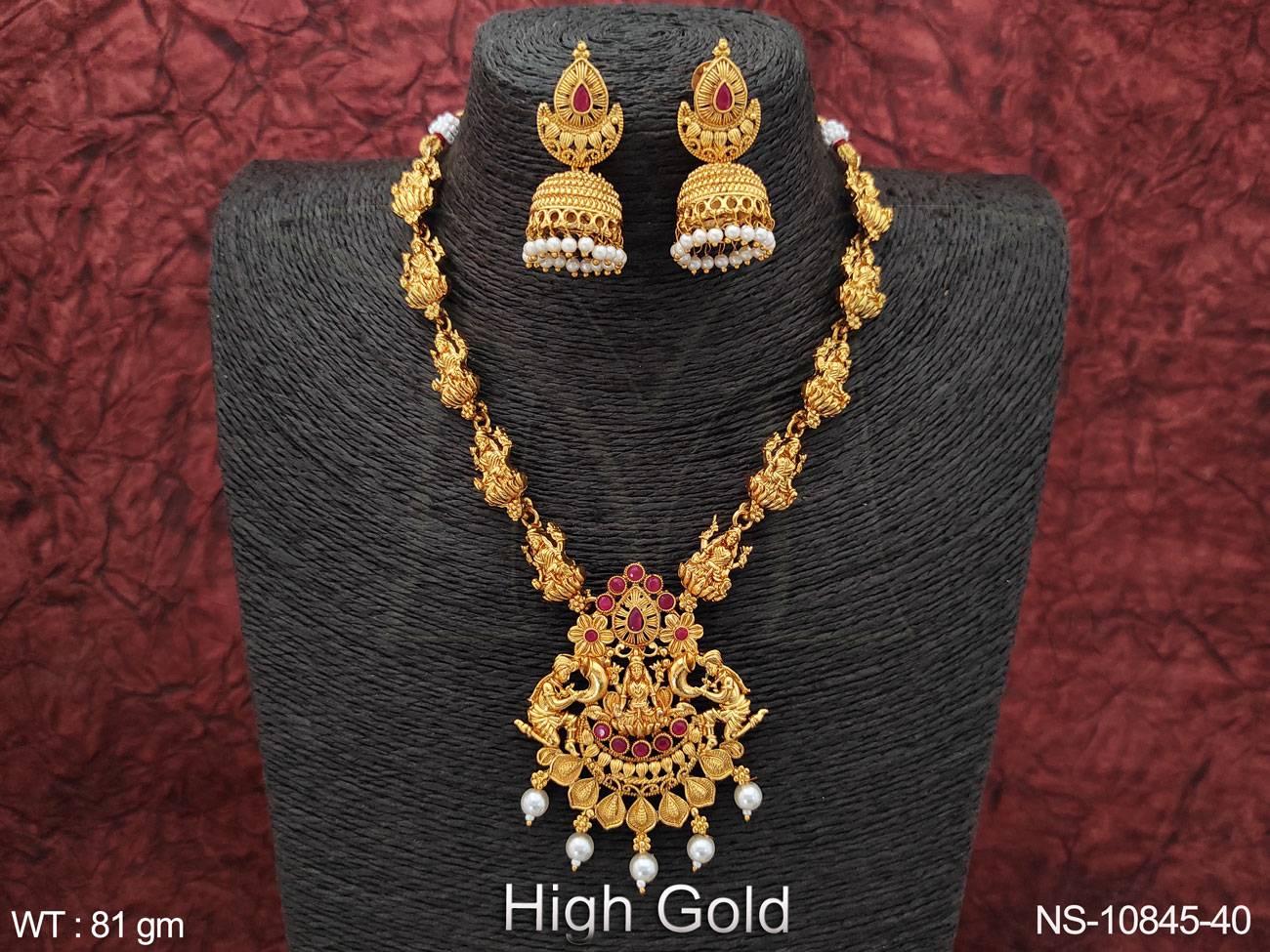 High Gold Polish Fancy Laxmi Design Pendant Party wear Beautiful Long ...