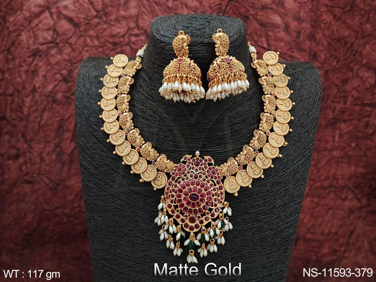 Beautiful Temple Jewellery Design Matte Gold Polish Fancy Style Party ...