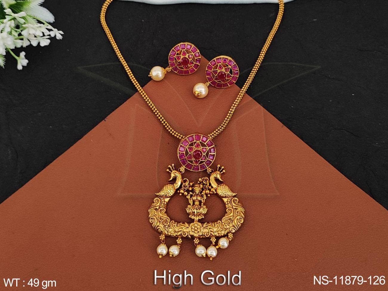 Fancy Style High Gold Polish Designer Party wear Temple Jewellery Short ...