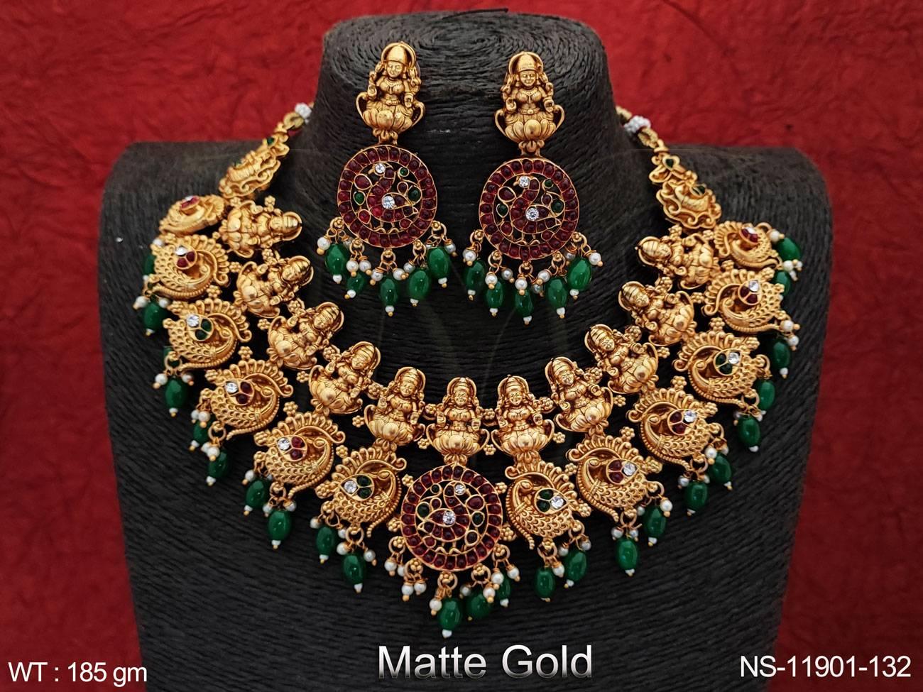 Laxmi Design Matte Gold Polish Temple Design Temple Jewellery Necklace ...