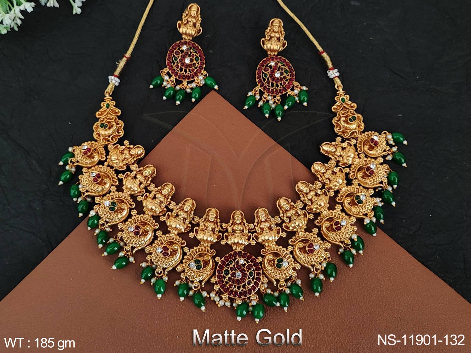 Laxmi Design Matte Gold Polish Temple Design Temple Jewellery Necklace ...