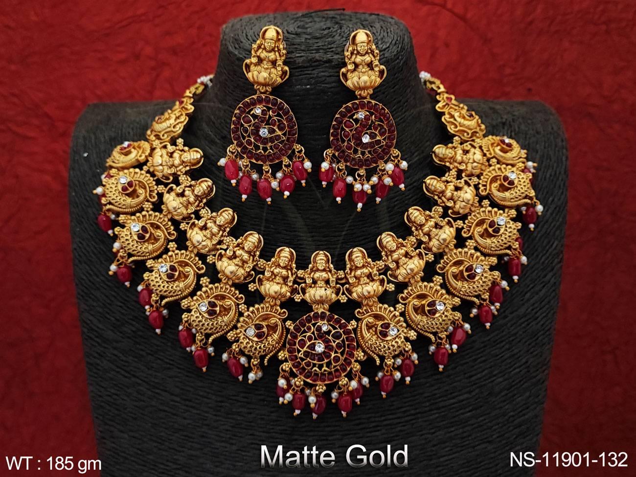 Laxmi Design Matte Gold Polish Temple Design Temple Jewellery Necklace ...