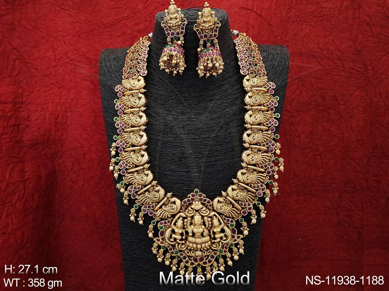 Laxmi Design Pendant Desinger Matte Gold Polish Temple Jewellery Long ...