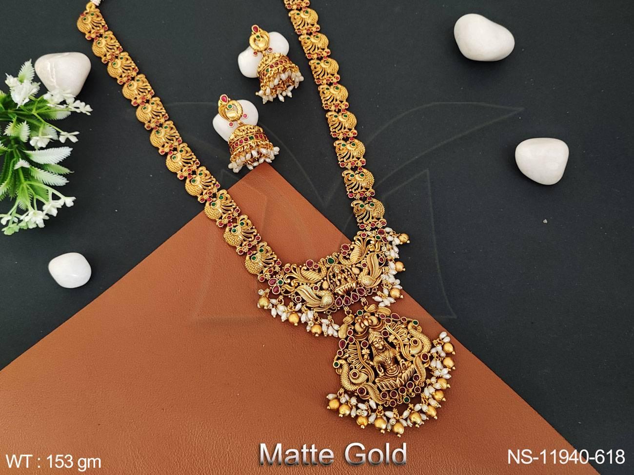 Temple Jewellery Temple Necklace Matte Gold Polish Designer Wear Party ...