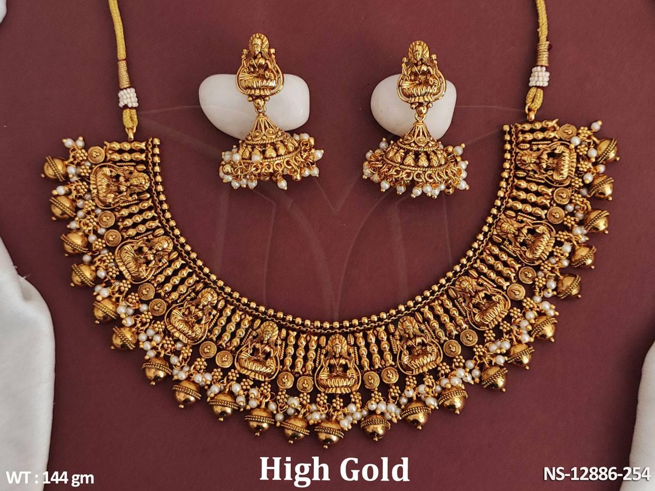 Gold Laxmi Design High Gold Polish Temple Jewellery Temple Choker Stye ...