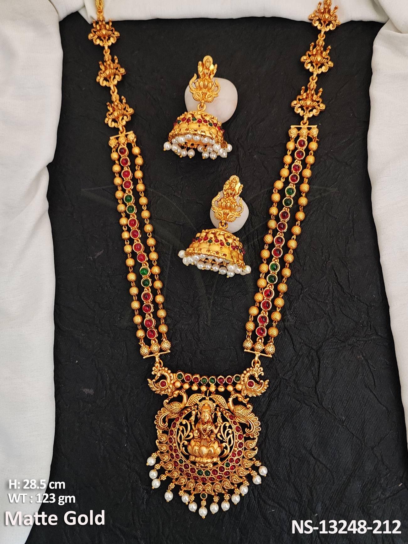 God Laxmi Pendant Clustered Pearl Fancy Design Long Temple Jewellery ...