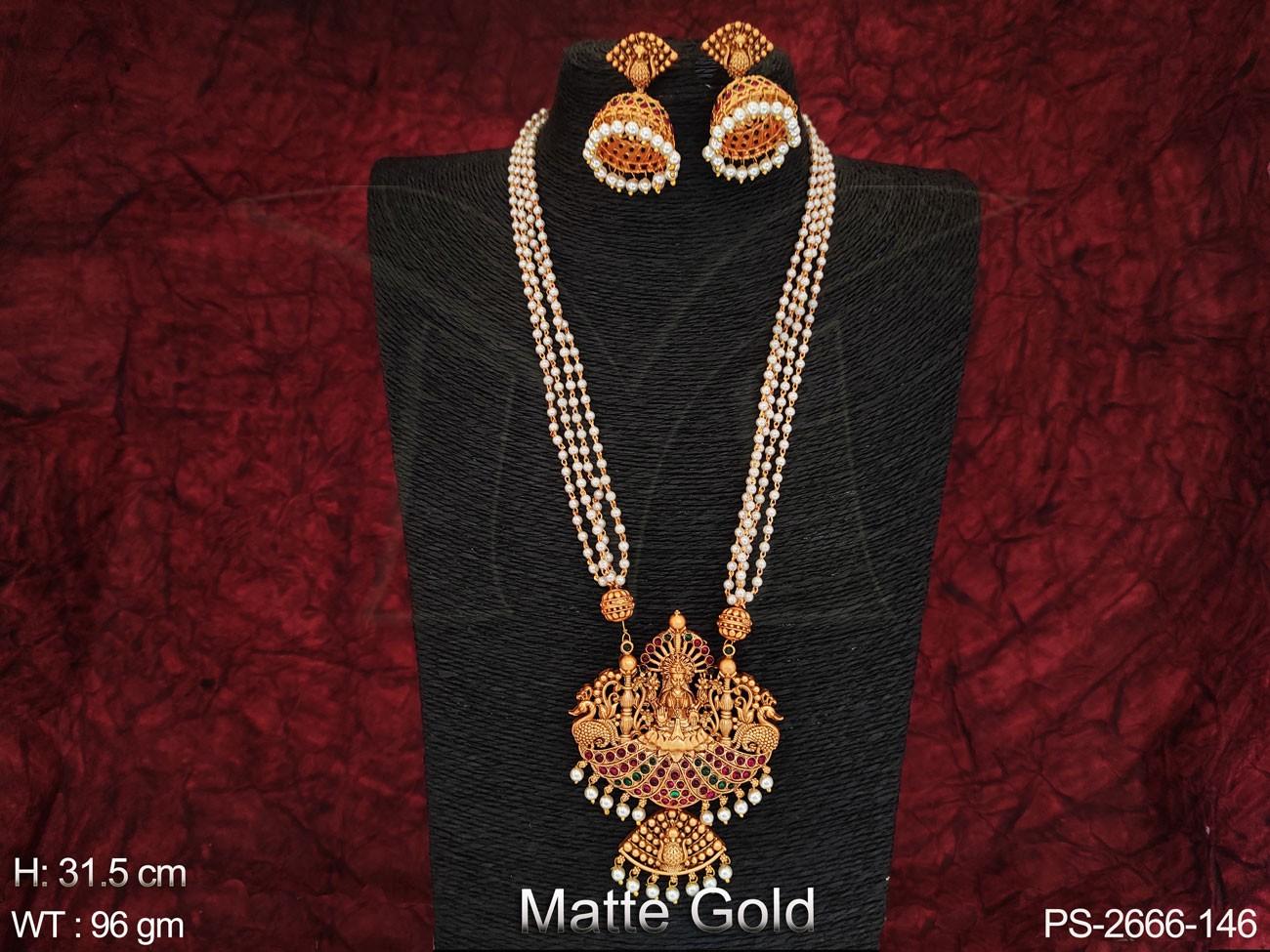 Designer Matte gold Polish Beautiful Laxmi Design Pendant Long Party ...