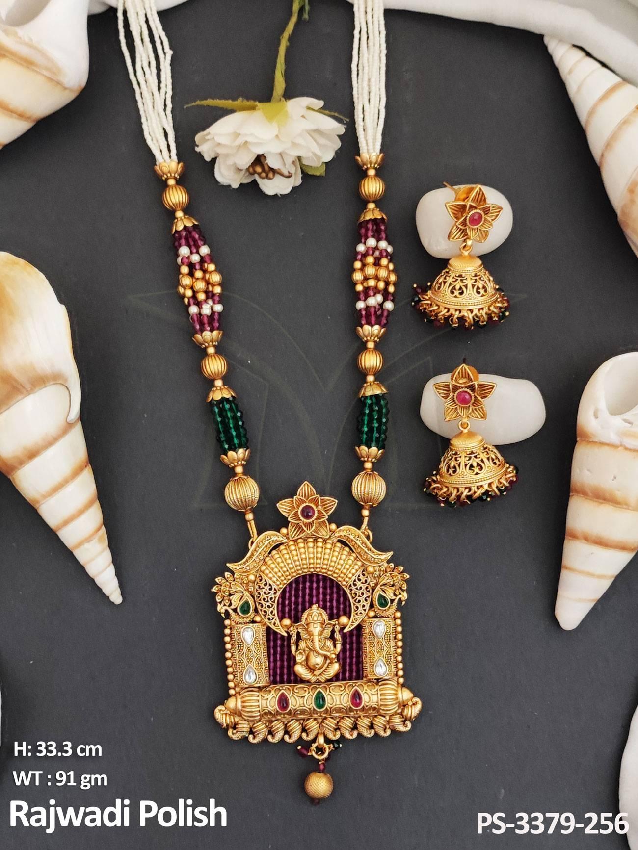 Lord Ganesha Pendant Rajwadi Polish Beautiful Temple Jewellery Long ...