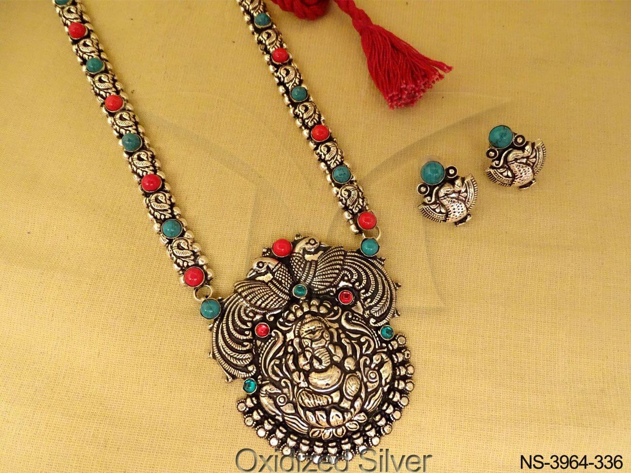 Ganesh Ji Dual Peacock Temple Necklace - NECKLACE SETS - Copper and ...