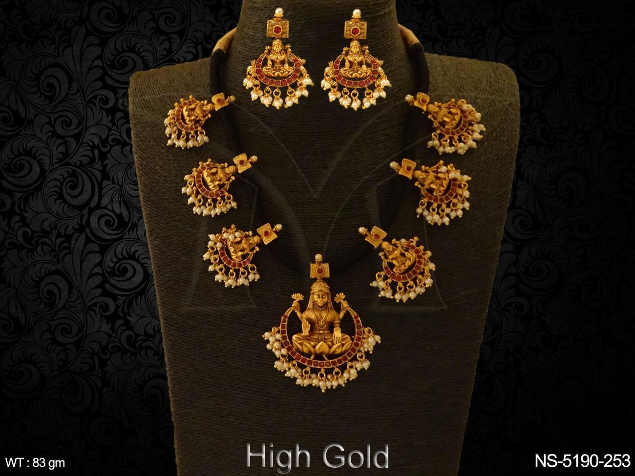 Chand Shape Laxmi ji South Temple Necklace - Temple Jewellery - Copper ...