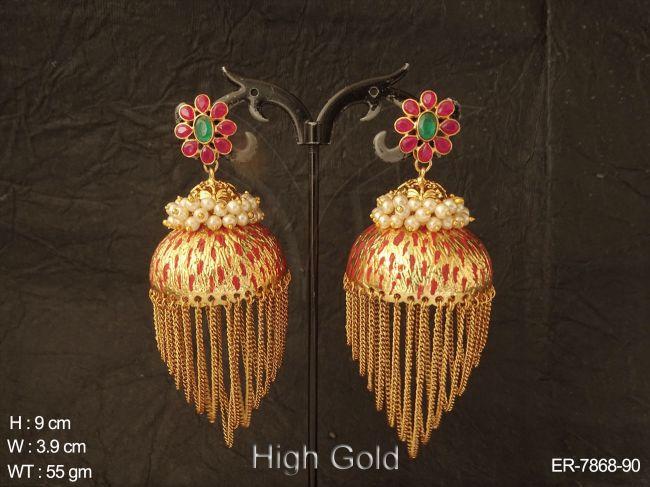 Jumar golden chain meena antique jhumka earring - EARRINGS - Copper and ...