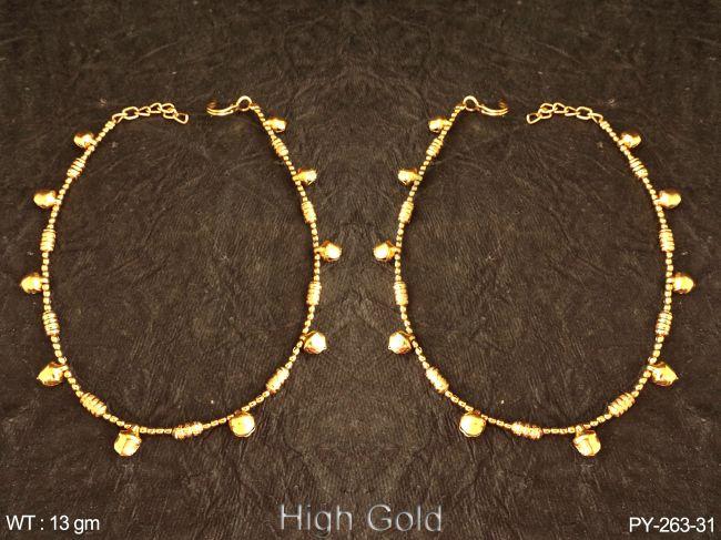 Gold ghungroo delicate antique payal - PAYAL - Copper and Brass ...